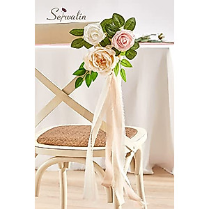 Serwalin 4 Rolls Handmade Fringe Chiffon Silk Ribbon 1.5" x 7Yd Gauze Frayed Edges Nude & White Ribbons Set 28 Yards for Gift Wrapping, Wedding Invitations, Bridal Bouquets,DIY Crafts Decor