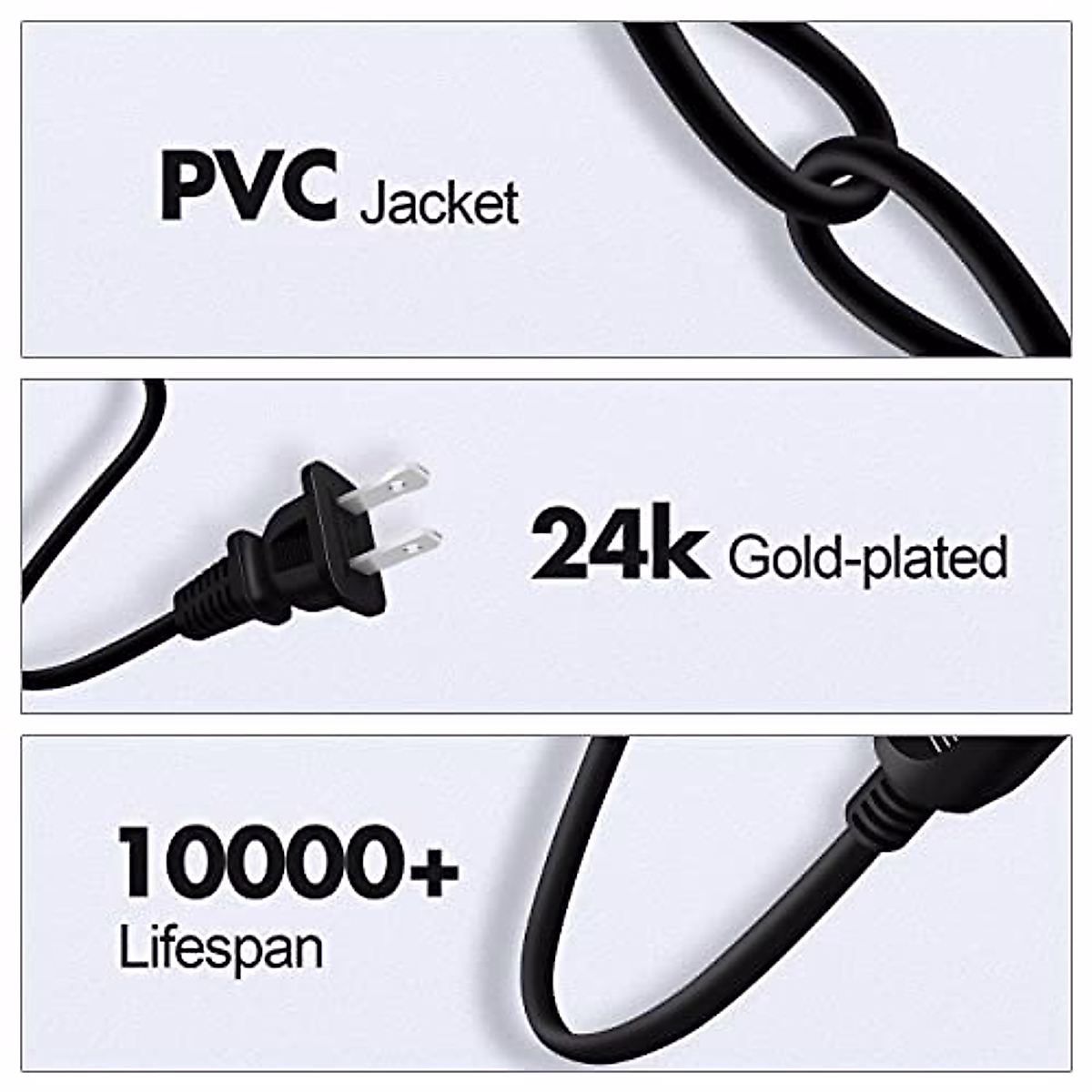Andvon Electric Lunch Box 110V/24V Cable, Electric Food Warmer Cable for Car/Home Use 2.6FT 2 Prong AC,Heated Lunch Box Replacement Cable US