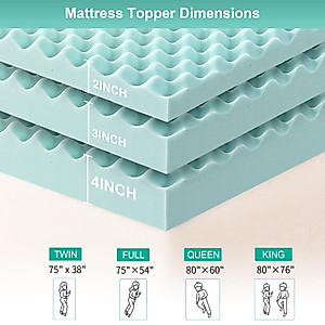 MUUEGM 2 Inch Egg Crate Mattress Topper Memory Foam Mattress Topper King Size,Gel Infused Cooling Ventilated King Mattress Pad Back Pain Relief,Blue