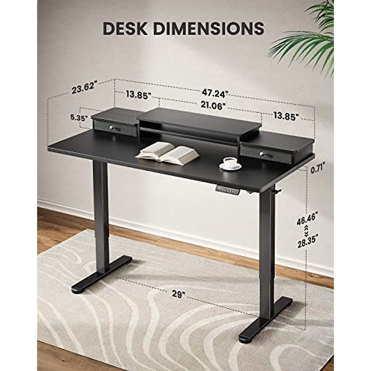 Ergear ErGear Electric Standing Desk with Double Drawers, 48x24 Inches Adjustable Height Sit Stand Up Desk, Home Office Desk Computer Workstation with Storage Shelf, Black (EGESD5B-1)