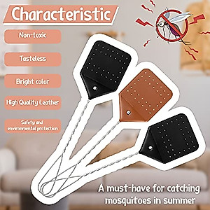 8 Pack 17" Leather Fly Swatter Manual Heavy Duty Flyswatter with Long Handle Rustic Wasp Swatter for Kitchen Home Indoor Outdoor Flies (Black, Brown, Metal Handle)