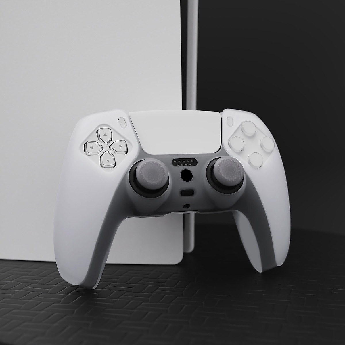 PlayVital Transparent Clear White Pure Series Anti-Slip Silicone Cover Skin for ps5 Controller, Soft Rubber Case for ps5 Wireless Controller with Clear White Thumb Grip Caps