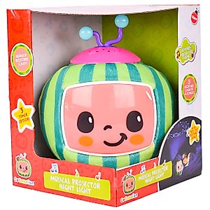 Sunny Days Entertainment CoComelon Official Musical Projector Night Light | Soft Plush Melon Body | Plays Bedtime Songs and Lights Up | Sleep Soother for Toddlers