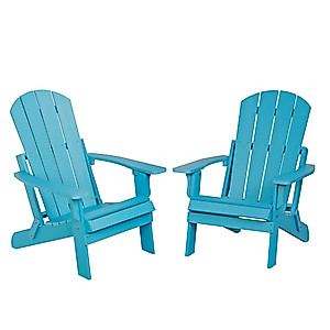 SUPER DEAL Set of 2 Folding Adirondack Chair Plastic Weather Resistant Patio Chairs Outdoor Accent Furniture Fire Pit Lounge Chairs for Yard, Garden, Patio 380lb Weight Capacity - Blue