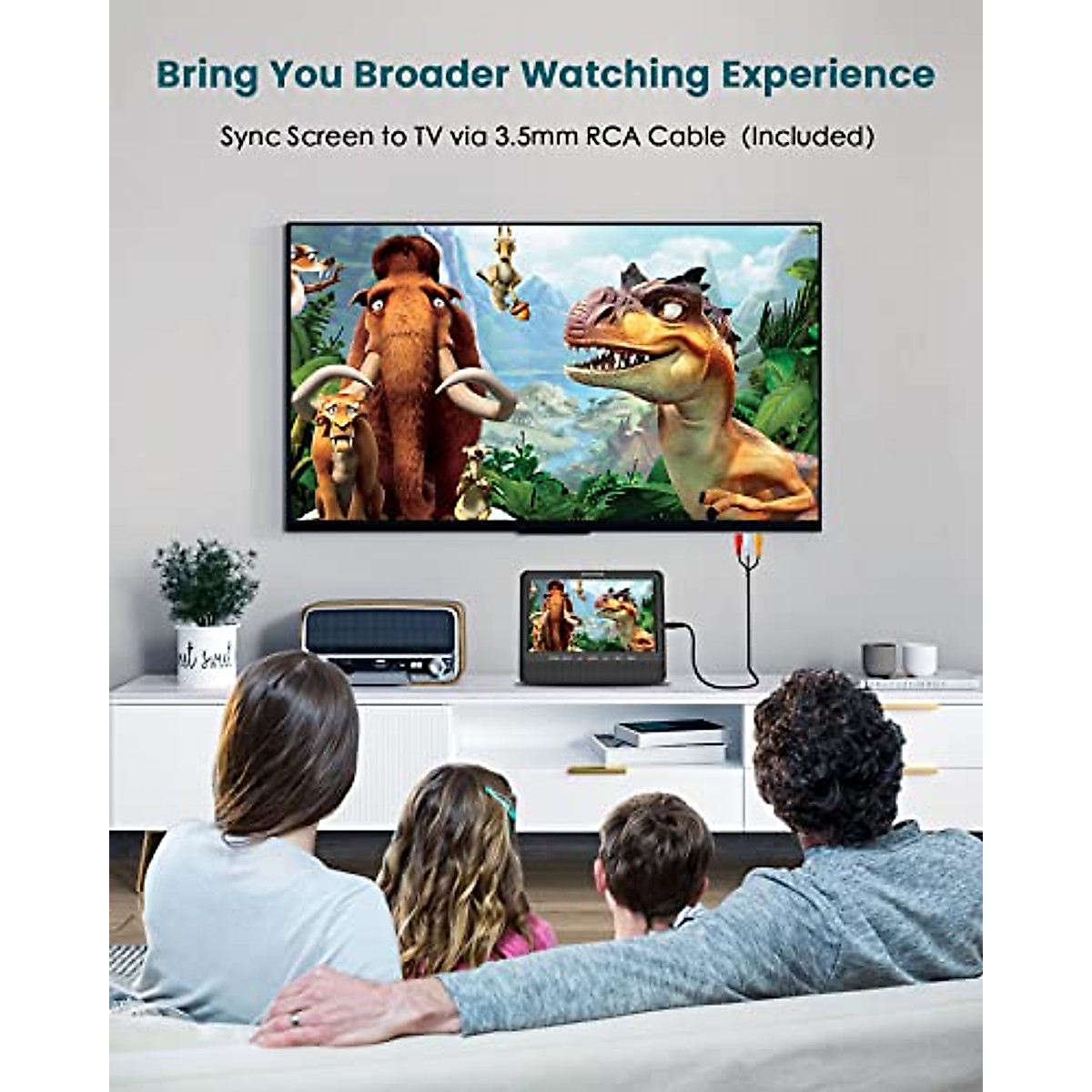 WONNIE 7.5'' Dual Car DVD Player, Portable DVD Player for Car Plays Same Movie, with 5 Hours Rechargeable Battery, Support USB/SD/Sync TV, Regions Free, Last Memory, AV Out & in (1 Player+1 Monitor)