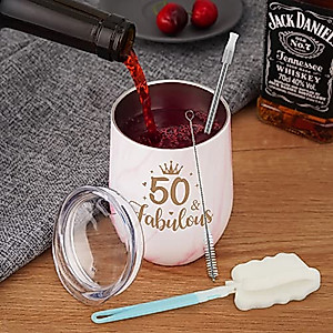 LiqCool 50 Birthday Gifts for Women, Gifts for Women Turning 50, 50 Birthday Gifts for Mom Aunt Grandma Sister Friends Coworkers, 50 and Fabulous 12oz Wine Tumbler