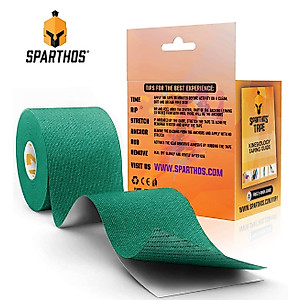 Sparthos Kinesiology Tape [Forest Green - 16.4ft Uncut Roll] x Ice Packs for Injuries [Size Medium + Cover]