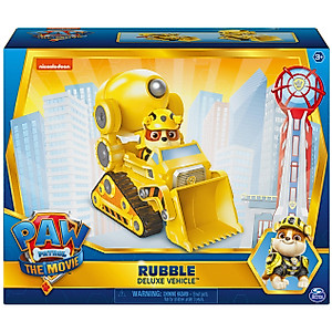 Paw Patrol, Rubble’s Deluxe Movie Transforming Toy Car with Collectible Action Figure, Kids Toys for Ages 3 and up