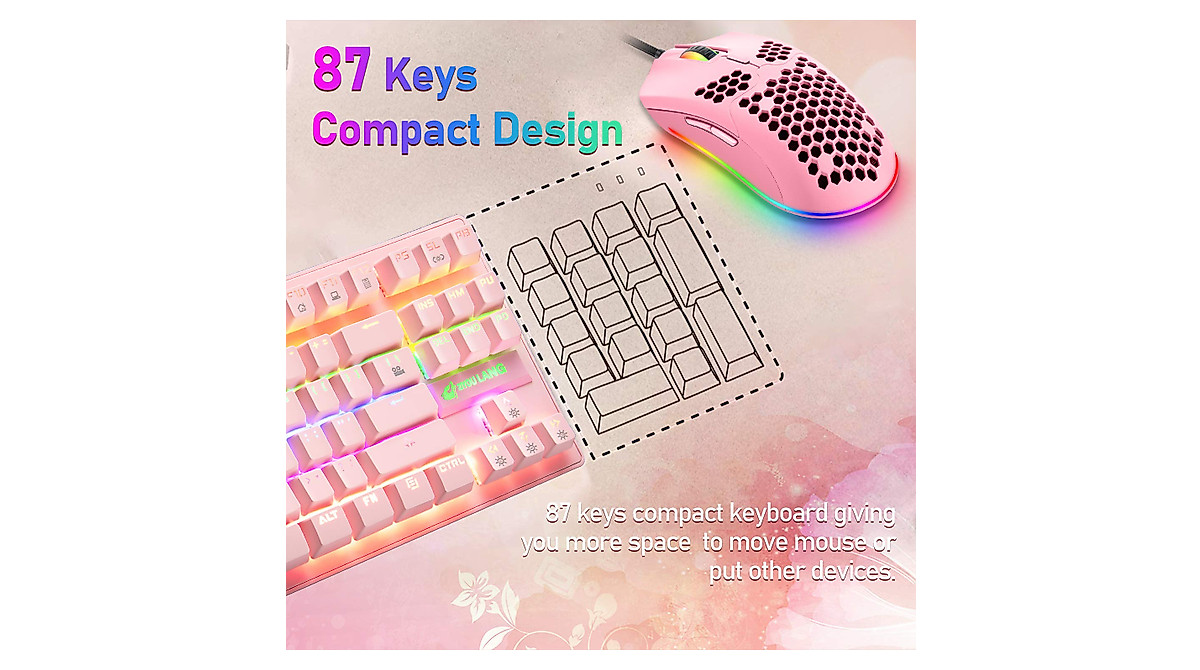 Pink Mechanical Gaming Keyboard & Mouse Set for Gamers