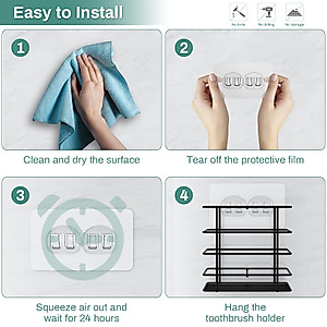 JDOTL Adhesive Toothbrush Holder Wall Mounted, Suction Toothpaste Organizer Cup for Shower, Razor Holder Caddy Tray Storage Stand with Drainage, Black Restroom Bathroom Accessories and Decor