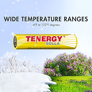 Tenergy Solla AAA Rechargeable NiMH Battery, 600mAh Solar Batteries for Outdoor Solar Lights, Outdoor Patio Lights, Anti-Leak, Outdoor Durability, 5+ Years Performance, 12 Pack, UL Certified