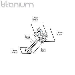Dynamique Implant Grade Titanium Threadless Push In Labret, Flat Back Stud With 3-Marquise CZ or Opal Set Sprout Top (Sold Per Piece)