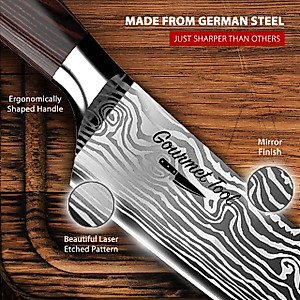 Chef Knife 8 Inch Etched Pattern - Ultra Sharp German High Carbon Stainless Steel Kitchen Knifes - 8” Chefs Cooking Knife for Sushi Chopping Vegetable Slicing Tomatoes and Meat Cutting Knives