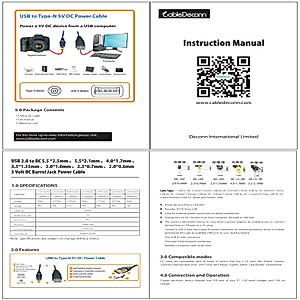 CableDeconn USB A to DC 3.5 mm/1.35 mm 5 Volt DC Barrel Jack Power Cable