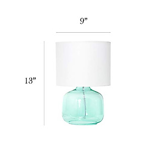 Simple Designs LT2064-AOW Aqua Glass Table Lamp with White Fabric Shade