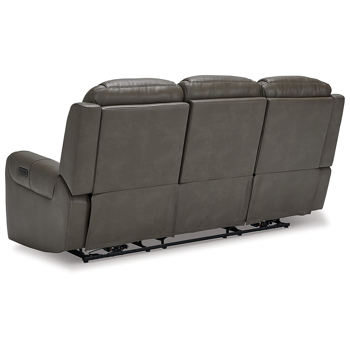 Signature Design by Ashley Card Player Contemporary Faux Leather Tufted Power Reclining Sofa with Adjustable Headrest, Gray