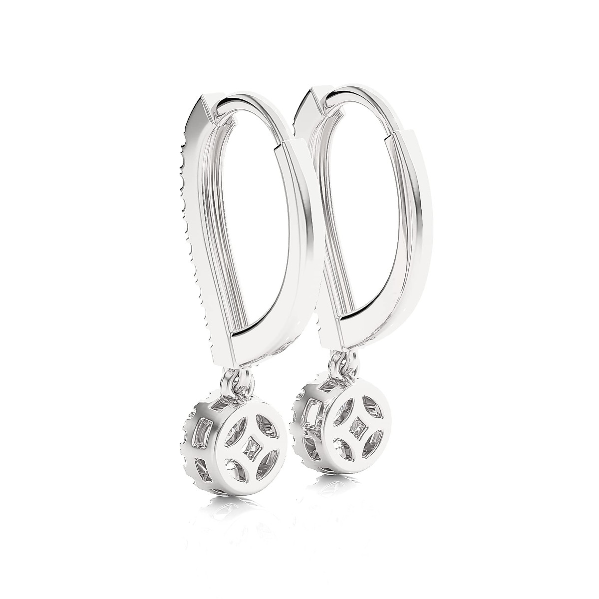 1 Carat Diamond Round Halo Dangle Earrings for Women in 14k White Gold (F-G, SI2-I1, cttw) Leverback by Privosa Fine Jewelry