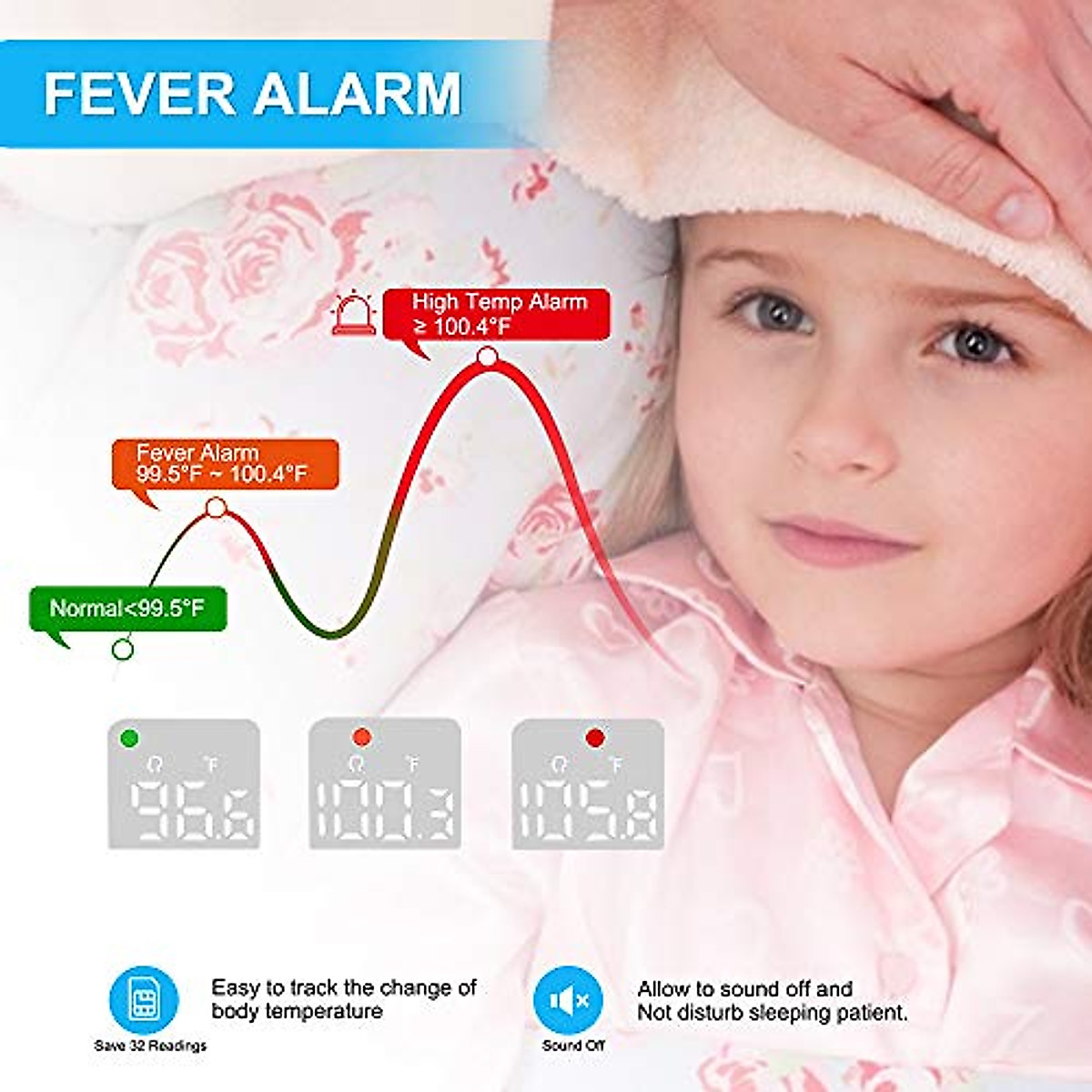 Digital Infrared Ear Thermometer for Adults and Kids Baby Babies Toddlers Forehead Basal Fever Instant Read Thermometers for Humans, Home with Fever Alarm, LED Display and Memory Function