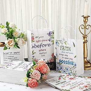 Yeaqee 24 Pcs Religious Gift Bags Bible Verse Treat Bags Inspirational Flower Paper Bags with Handles Christian Church Gifts in Bulk for Women Wedding Birthday First Communion Baptism