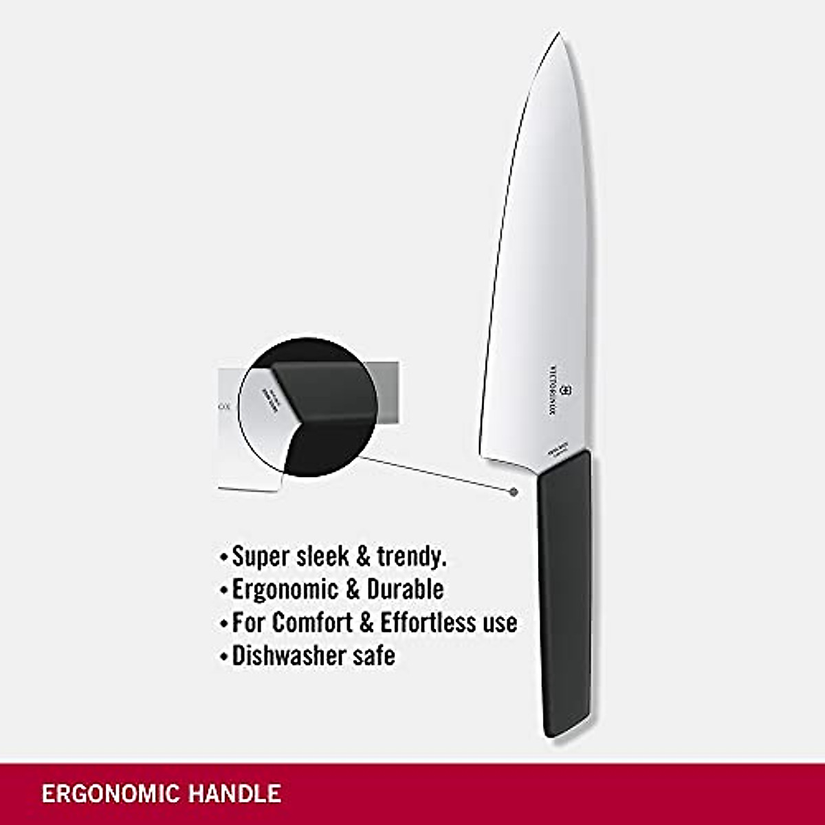 Victorinox 6.9013.20B Swiss Modern Carving Knife for Carving Meat, Slicing and Dicing Meats, Vegetables or Fruits Straight Blade in Black, 7.9 inches