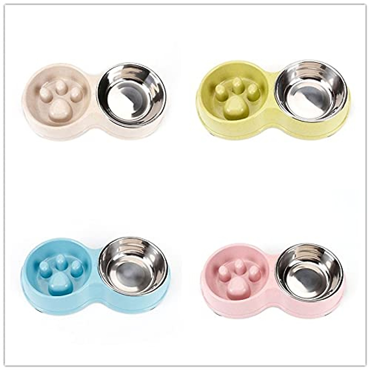 FUUIE Bowls for Food and Water Eco Friendly Slow Feeder Double Dog Bowl for Dogs Cats Stainless Steel Anti Slip Pet Food Doggy Bowl Drinking (Color : Blue)