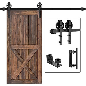 WINSOON 9FT Single Door Sliding Barn Door Hardware Kit with 1pc Barn Door Handle Set with 1pc Adjustable Floor Guide