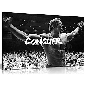 Panther Print, Large Canvas Wall Art, Beautiful Living Room Framed Art, Quality Picture Prints for Walls, Motivational Design, Arnold Schwarzenegger Conquer, Print for Special Occasions (76x51cm)