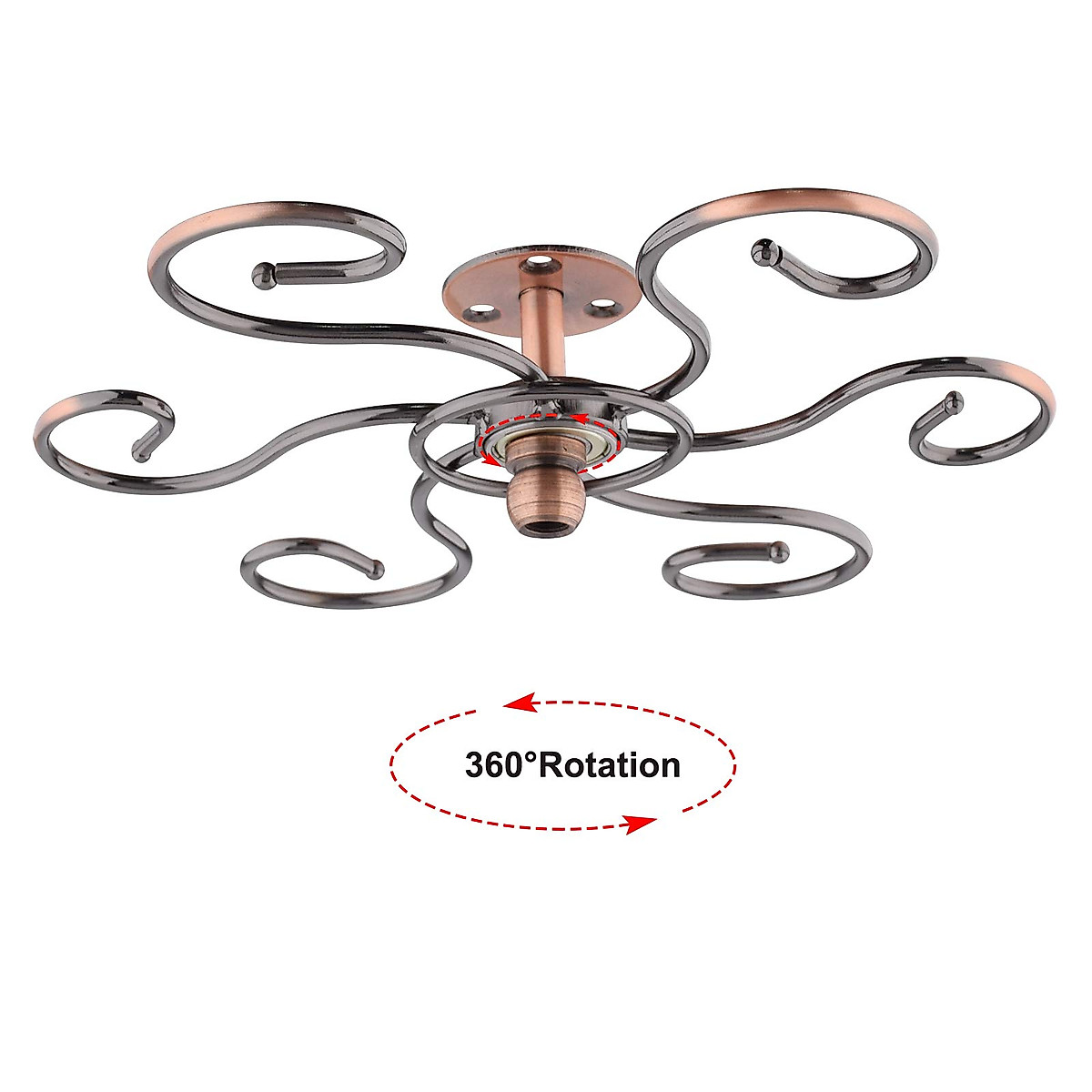 MOCOUM 360 Degree Rotatable Wine Glass Rack Under Cabinet, Wine Glass Hanger Rack Wire Wine Glass Holder Stemware Hanging Storage for Cabinet Kitchen Bar (1, Red Bronze)