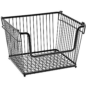 Sorbus Wire Metal Basket Bin, Stackable Storage Baskets, Cubby Bins for Food, Kitchen, Home, Pantry Snack, Vegetable, Potato, Onion, Laundry Room, Office, Farmhouse, Iron Metal (3-Pack, Black)