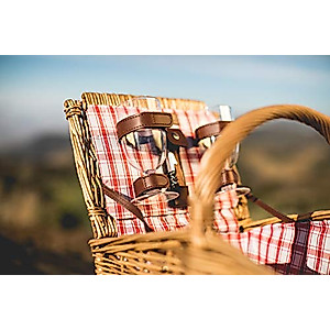 PICNIC TIME Piccadilly Picnic Basket - Romantic Picnic Basket for 2 with Picnic Set, (Red & White Plaid Pattern)