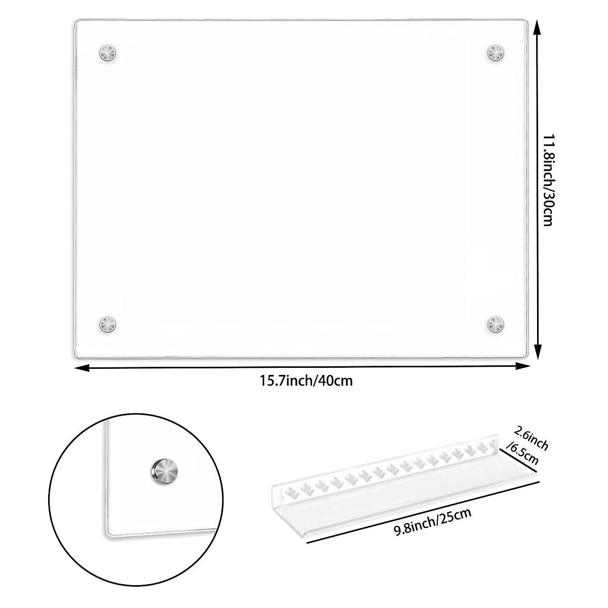 TORASO Glass Whiteboard, Dry Erase White Board, 12" x 16" Small Glass White Board for Home Kitchen, Office, Frameless, Brilliance White(Glass BB-WH-3040)