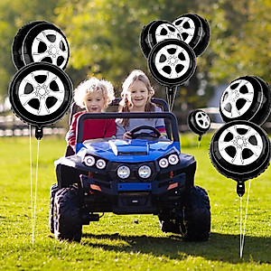 Waenerec 8pcs Tire Balloons 18 Inch Race Car Balloons Garland Kit Large Black Foil Wheels Balloons Classic Car Party Decorations for Boys Kids Truck, Race Car Theme Birthday Party Supplies