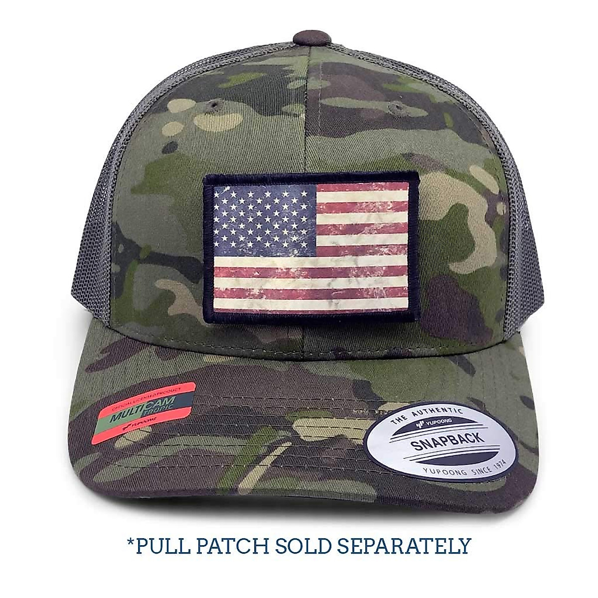 Pull Patch Multicam Camo Curved Bill Snapback Trucker Hat | Tropical Green & Green | 2x3 in Loop Surface for Patches