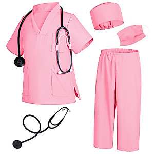 TOGROP Doctor costume for kids scrubs pants with accessories set toddler children cosplay 5T-6T pink