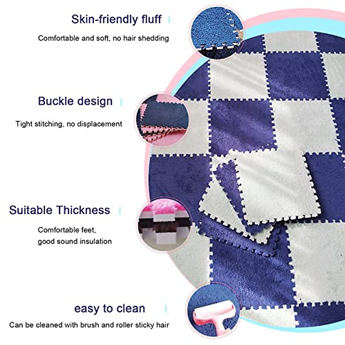 10pcs Plush Foam Floor Tiles, Square Foam Interlocking Carpet Tiles, 11.8x11.8 Inch Splicing Carpet Tiles Puzzle Play Mats for Floor for Bedroom(Color:Blue)