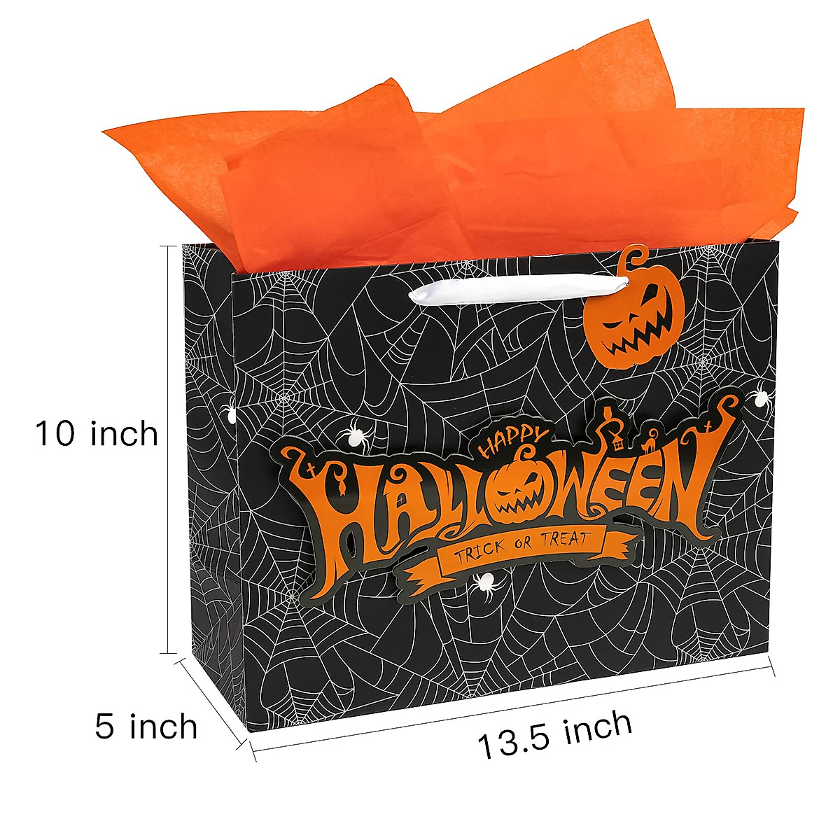 Loveinside Halloween Medium Gift Bags with Tissue Paper and Tag for Holiday, Party - 13" x 5" x 10", 1 Pcs - Black