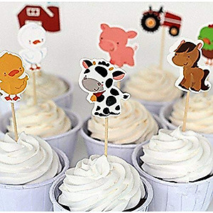 53Pcs Farm Birthday Party Supplies for Kids Barnyard Farm Animal Theme Party Decorations Animal Birthday Banner Farm Animal Walking Balloons Cow Print Balloons Cupcake Toppers Set for Boys Girls
