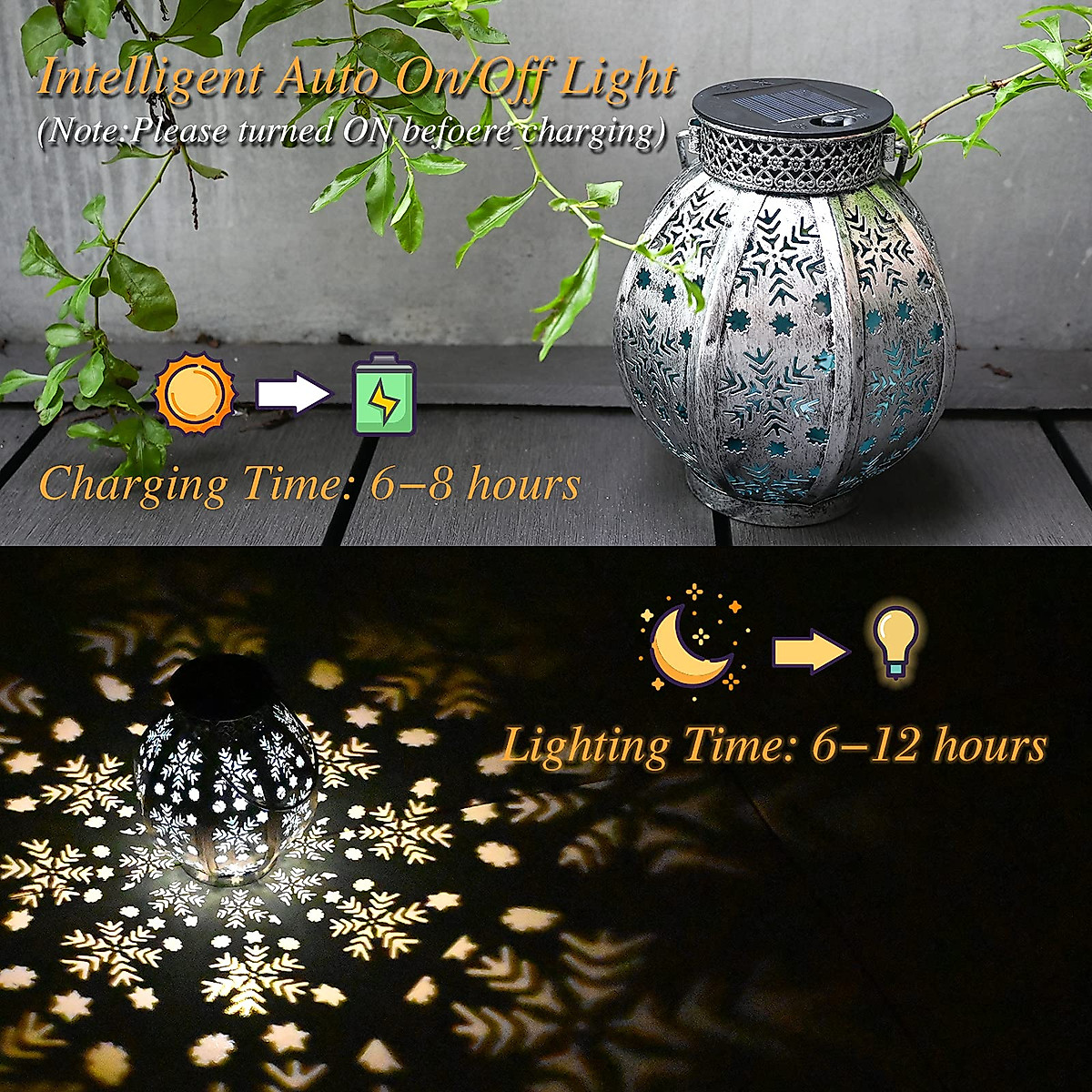 Solar Lanterns Outdoor Waterproof, Hanging Solar Lantern Lights for Garden Patio Yard Table Decorative Retro Snowflake Solar Powered Lanterns with Handles
