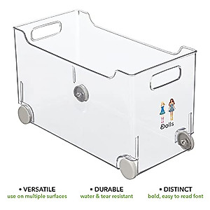 mDesign Plastic Storage Container Bin Box with Rolling Wheels and Handle for Toy Organization - Playroom, Gaming, Classroom, or Daycare - Lumiere Collection - Includes 4 Bins, 24 Labels - Gray/Clear