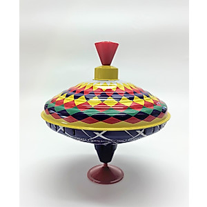 Classic Multicolour Spinning Tin Top Toy from KsmToys by Bolz. The Funny Buzzing Hum Gets Louder As The Top Spins Faster, 7.5" x 7.5" x 7.5" Ages 18 m+