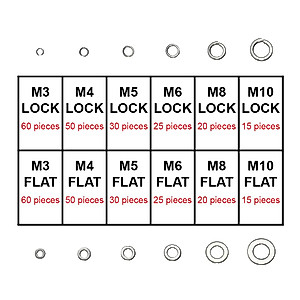 Split Lock and Flat Washer Assortment Set 304 Stainless Steel 400 Piece Silver, M3 M4 M5 M6 M8 M10 (Silver)