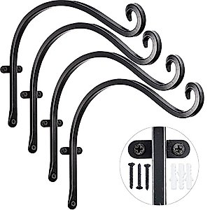 AJART Hanging Plant Hanger Outdoor: 12-Inch Metal Bird Feeder Wall Hooks - 4 Pieces Black Plant Bracket Hook for Hanging Flower Baskets