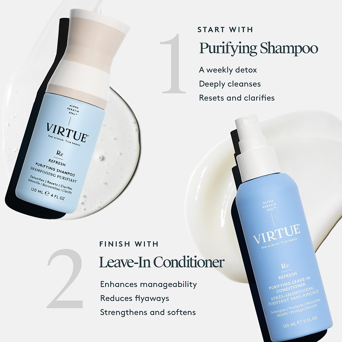 VIRTUE Purifying Leave-In Hair Conditioner Spray, Reduce Frizz and Split Ends, Detangles and Nourishes, Color Safe, 5 Fl Oz