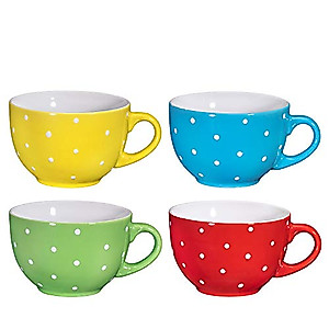 Bruntmor | Large Coffee Mug - 24 Oz Polka Dots Mug - Ceramic Soup Mug - Large Cereal Cups with Handles - Suitable As Tea, Cocoa & Coffee Mugs - Easy-to-clean - Comfortable Handle