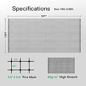 VIVOSUN Garden Netting, 7.5' x 65' Reusable Protection Net Mesh, Black Heavy Duty Trellis Netting, Garden Block Netting for Plants, Fruit Trees, Vegetables and Other Animals