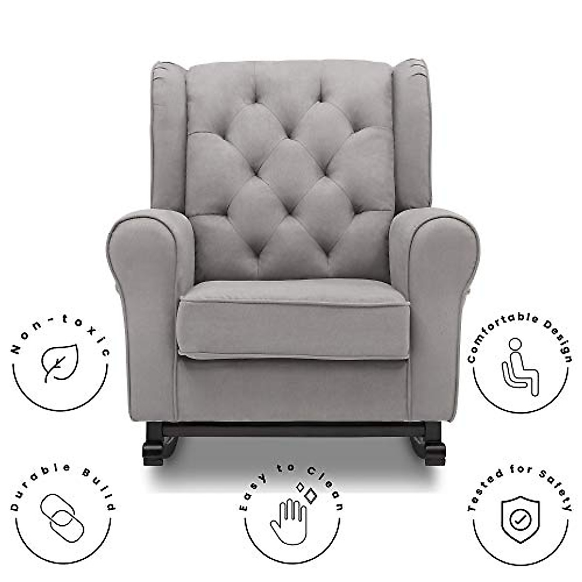 Delta Children Emma Upholstered Rocking Chair,Wood, Dove Grey