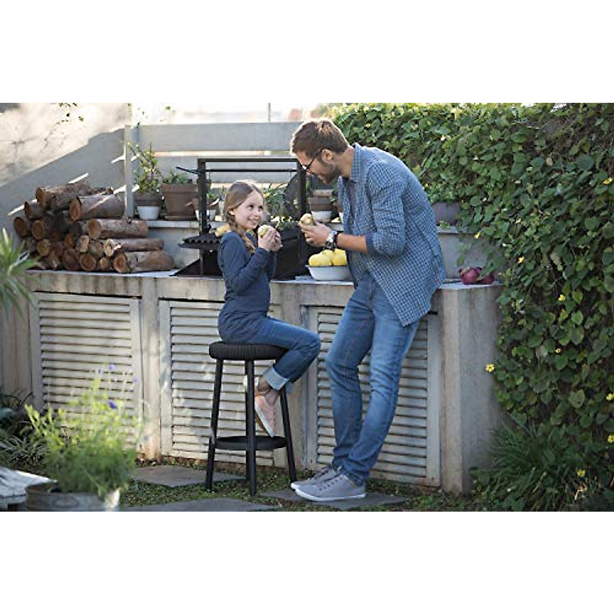 Keter Resin Backless 26” Counter Height Stools Set of 2 for Patio and Outdoor Bar Seating, Dark Grey