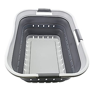 SAMMART 42L (11 gallon) Collapsible Plastic Laundry Basket - Foldable Pop Up Storage Container/Organizer - Portable Washing Tub - Space Saving Hamper/Basket (Grey/Dark Grey)