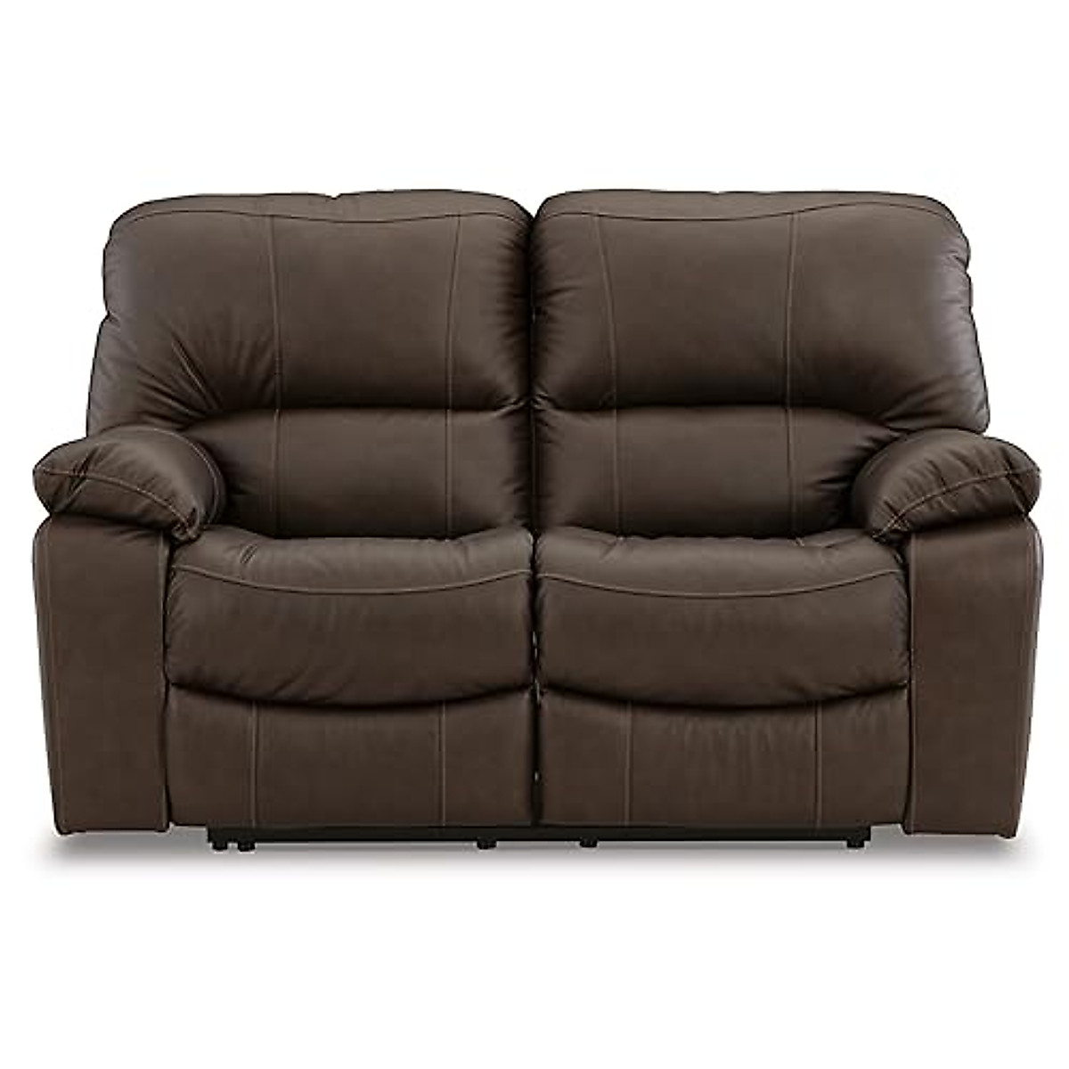 Signature Design by Ashley Leesworth Modern Leather Match Power Reclining Loveseat with USB Ports, Dark Brown