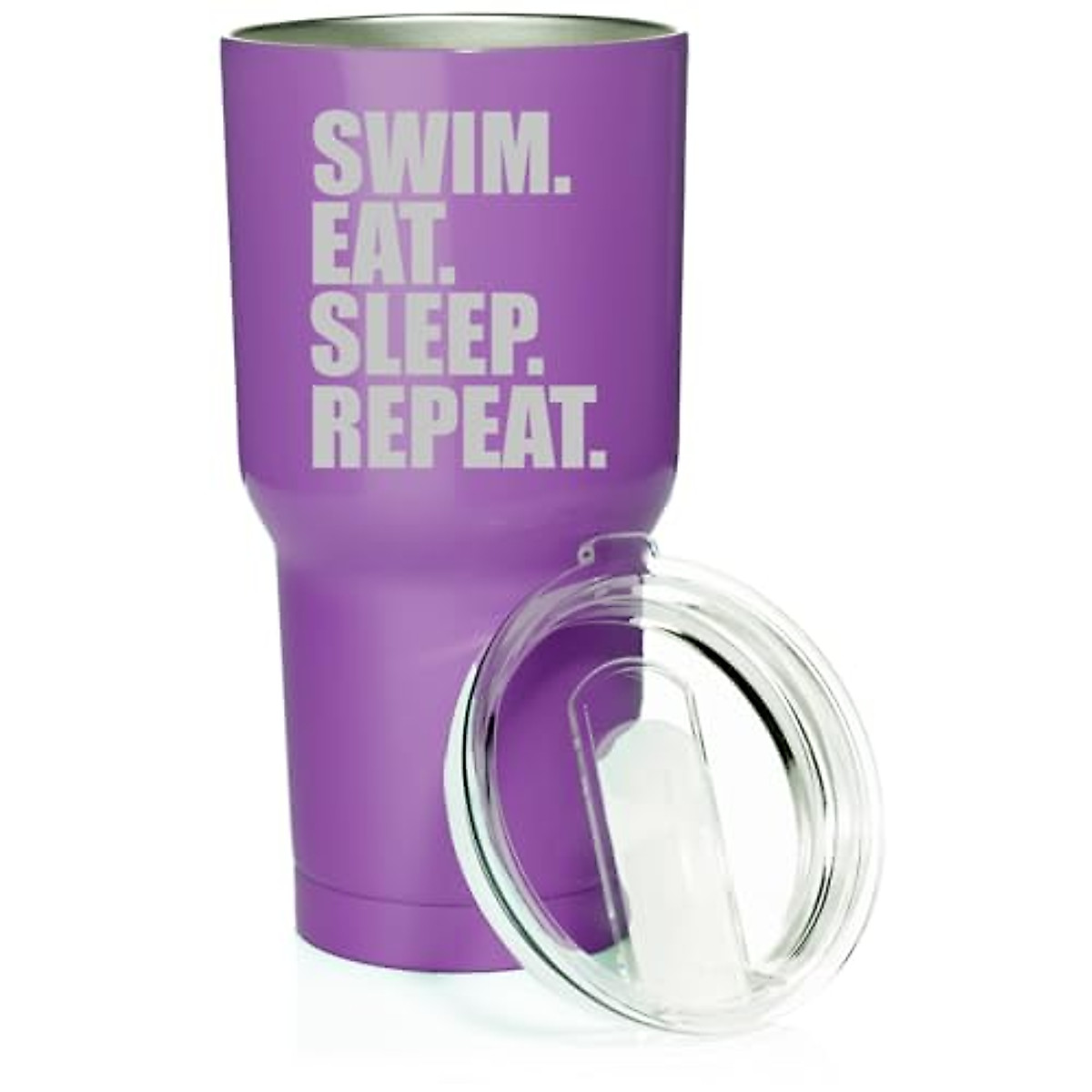 Smooth Body Tumbler Stainless Steel Vacuum Insulated Travel Mug Cup Gift Swim Eat Sleep Repeat (Purple, 30 oz)